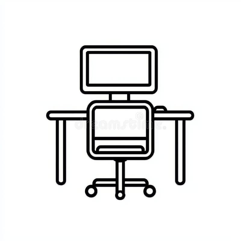 A Minimalist Sketch of a Desk with a Computer, Two Potted Plants, and ...