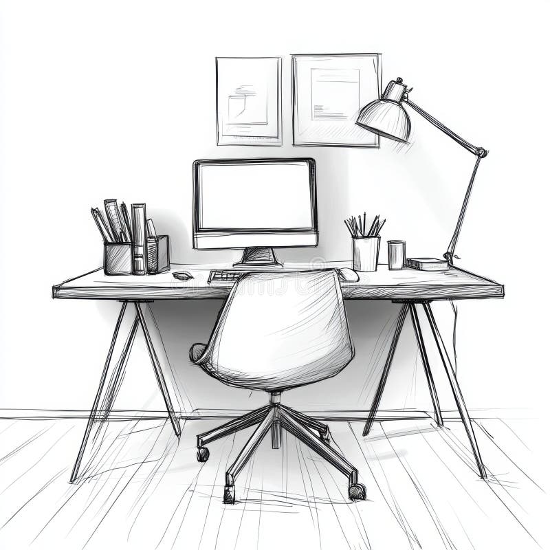 Minimalist Sketch of a Modern Home Office Workspace Design Stock ...