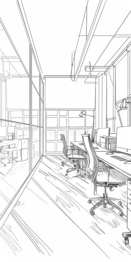 Minimalist Sketch of a Corporate Office Setup. Stock Photo - Image of ...