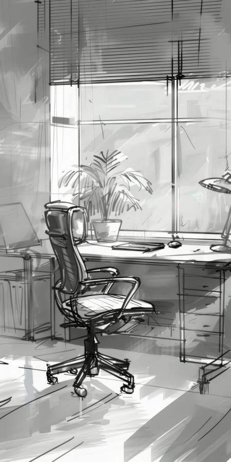 Minimalist Sketch of a Corporate Office Setup. Stock Photo - Image of ...