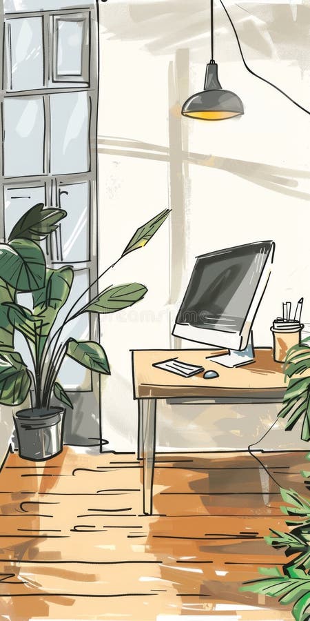 Minimalist Sketch of a Corporate Office Setup. Stock Photo - Image of ...