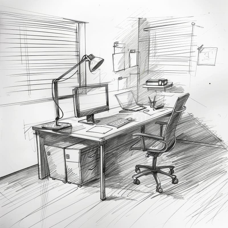 Minimalist Sketch of an Office Workspace. Stock Illustration ...