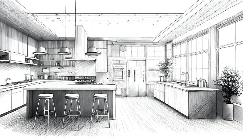 Drawing Pen with Pencil Black and White Interior Restaurant Stock ...