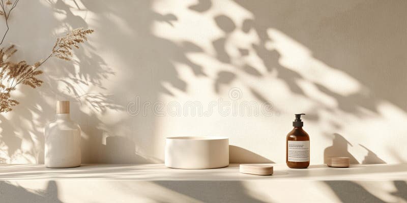 Minimalist Skincare Display with Natural Elements and Soft Shadows ...