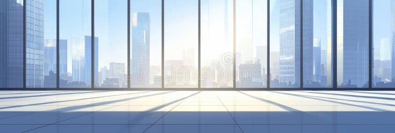 Minimalist Skyline View through Expansive Glass Walls Stock ...