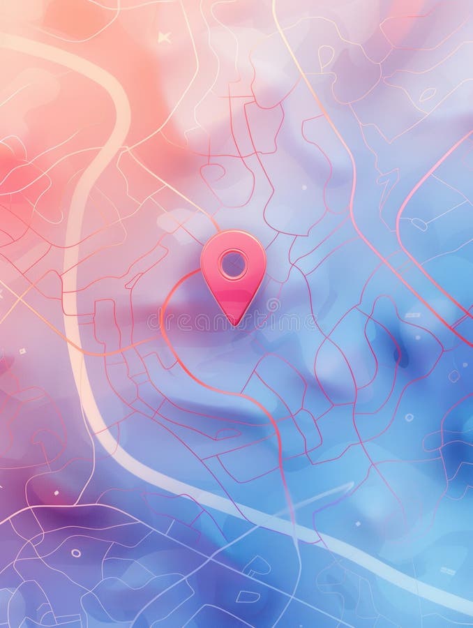 Minimalist and Sleek Design with a Pink Location Pin on an Abstract Map ...