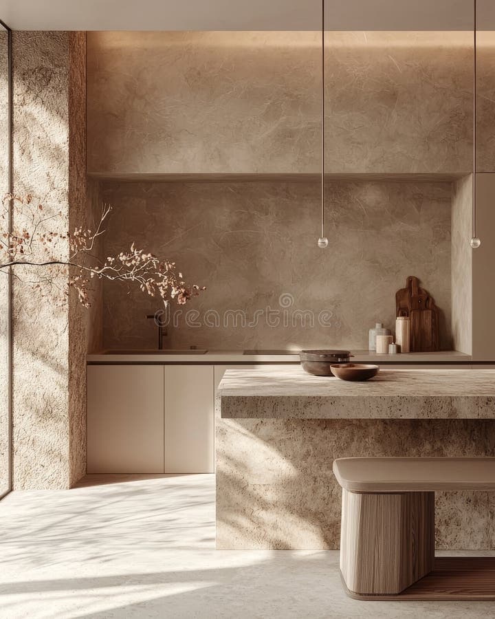 Minimalist Small Kitchen with Soft Pink and Neutral Tones Featuring ...