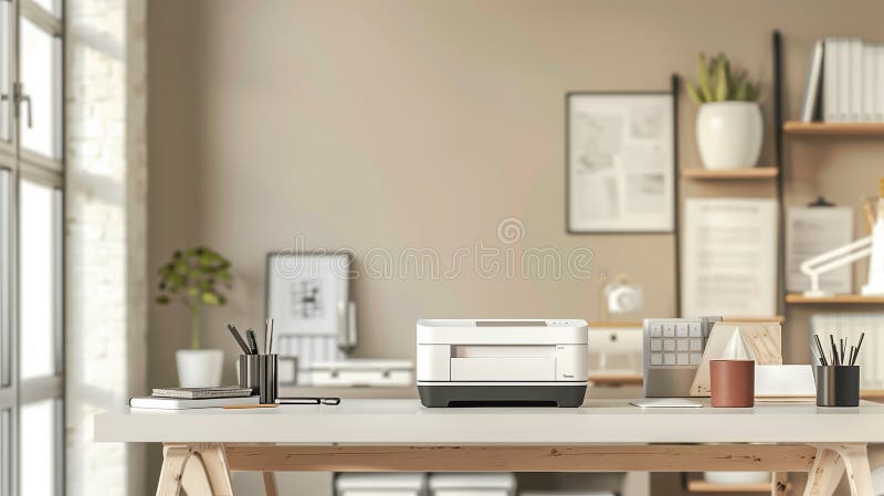 Minimalist Small Printer on a Desk in a Modern Loft Workspace with ...
