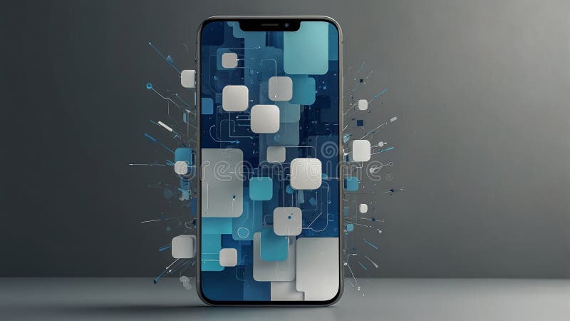 Minimalist Smartphone with Floating White and Blue UI Elements Stock ...