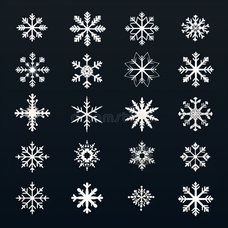 Minimalist Snow Flake Vector Icon Set on Black Background Stock ...