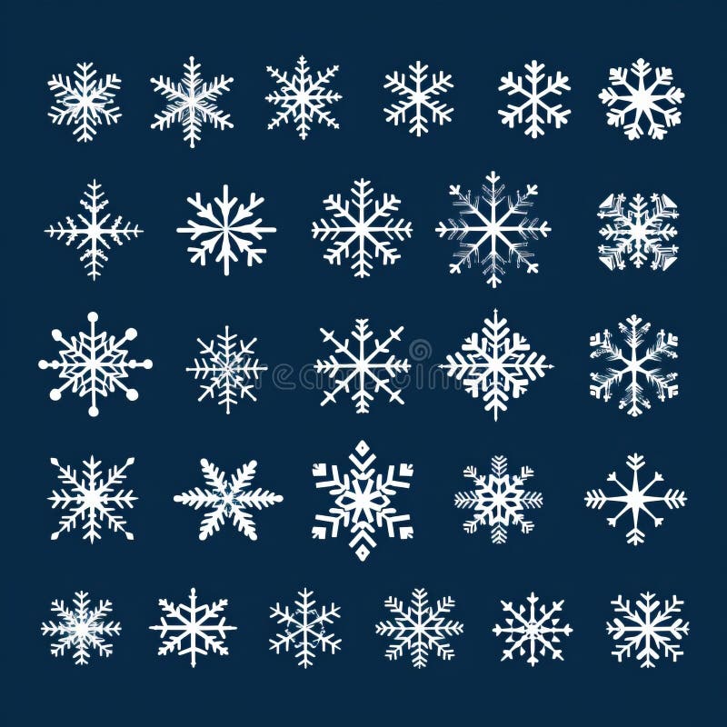 Minimalist Snowflake Vector Icon Set on Blue Background Stock ...