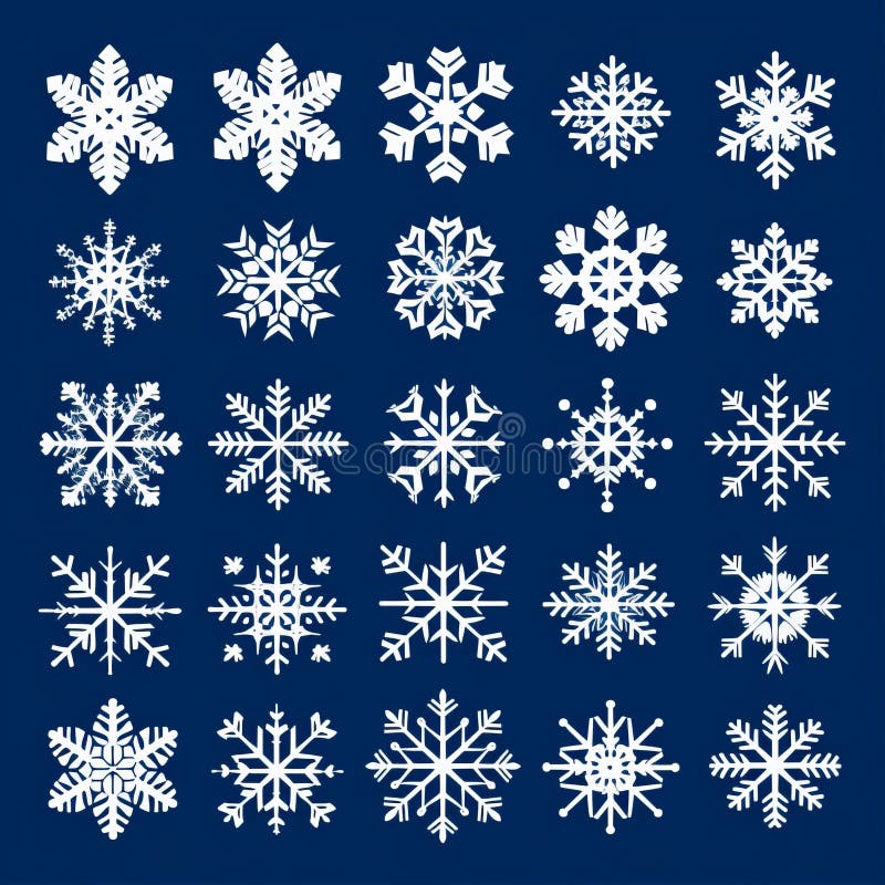 Minimalist Snowflake Vector Icon Set on Blue Background Stock ...