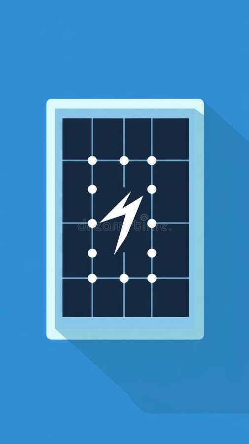 Minimalist Solar Panel Icon with Lightning Bolt on Blue Background ...