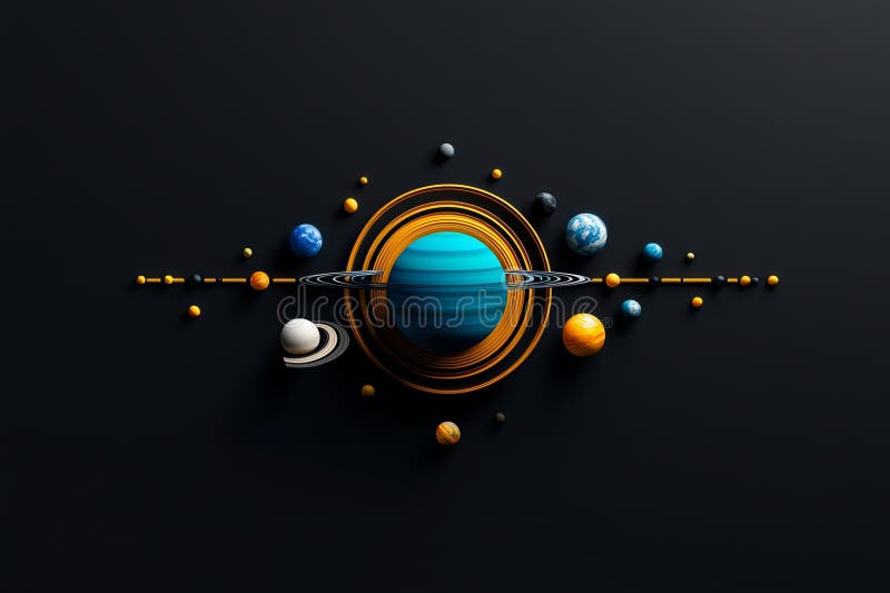 A Minimalist Solar System Illustration with Planets and Rings Against a ...