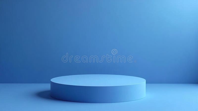 A Minimalist, Solid Blue Scene with a Prominent Circular Pedestal Stock ...