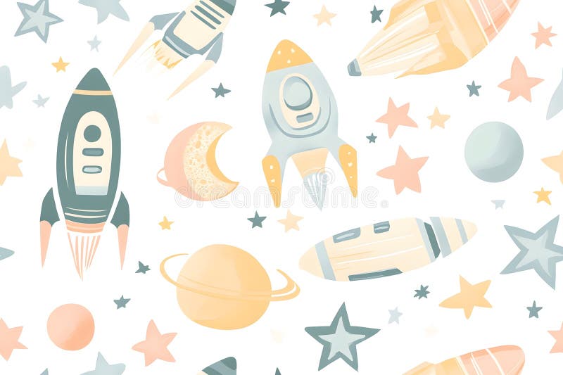 Minimalist Space Elements Like Stars, Moons, and Spaceships in Soft ...