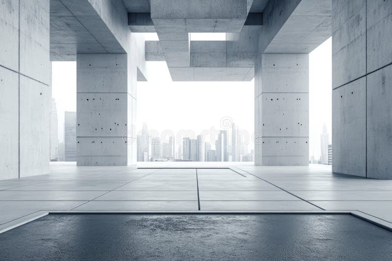 A Minimalist Space with Plain Concrete Walls and Floor Stock Image ...
