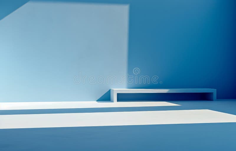 Modern Interior Design Featuring Blue Walls and Minimalist Bench in ...