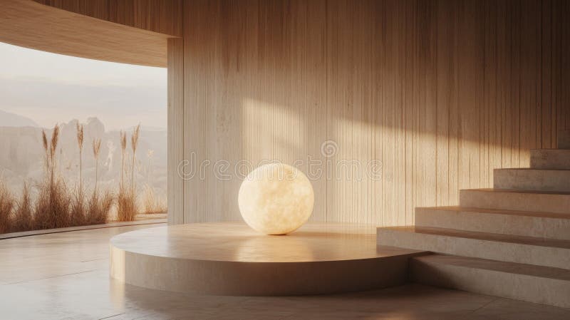 Minimalist Sphere in Modern Architectural Space with Sunrise View Stock ...
