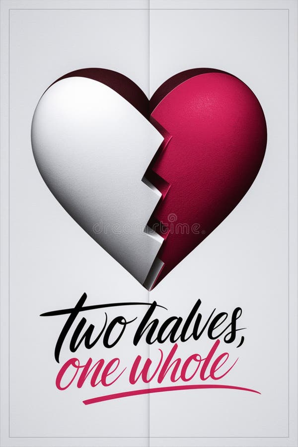 Minimalist Split Heart Poster with Romantic Message Stock Illustration ...