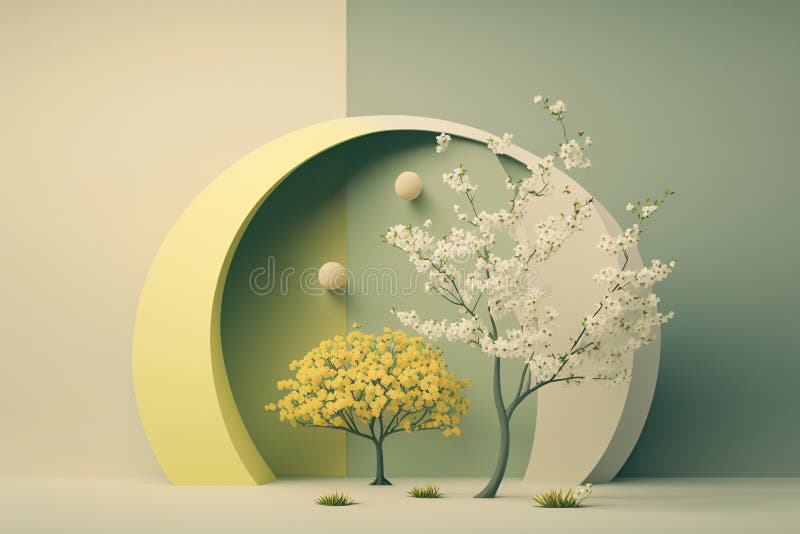 Minimalist Spring Background with Pastel Colors and Springtime Elements ...