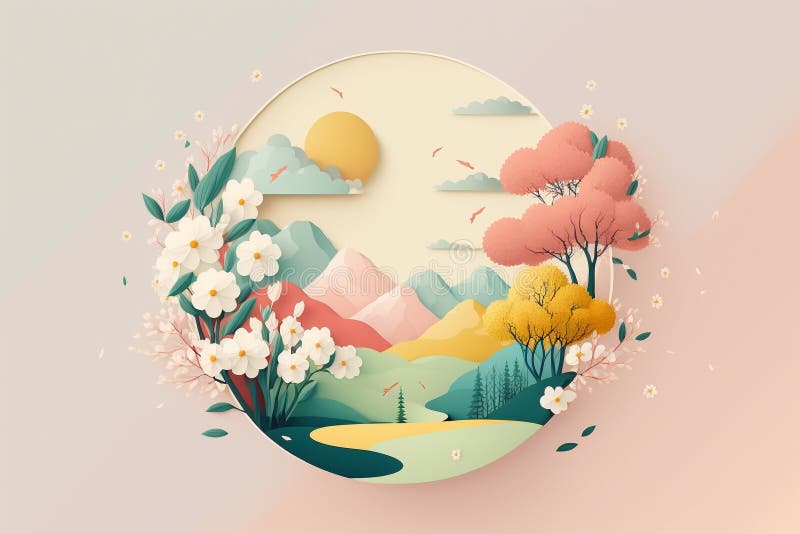 Minimalist Spring Background with Pastel Colors and Springtime Elements ...