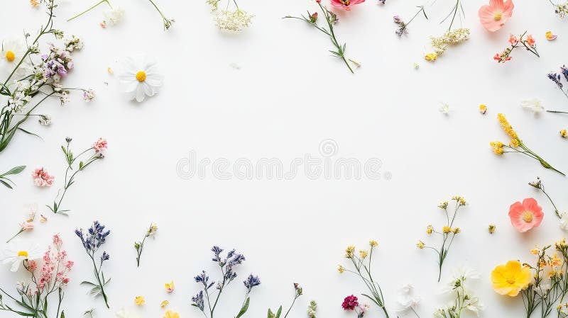 A Minimalist Spring Banner with Scattered Floral Illustrations and ...