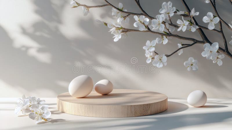 Minimalist Spring Design with Eggs and Cherry Blossoms on Rounded ...