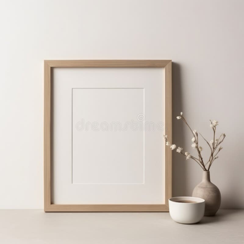 Square Frame Mockup Close Up on Wall Painted Beige Color. Stock ...
