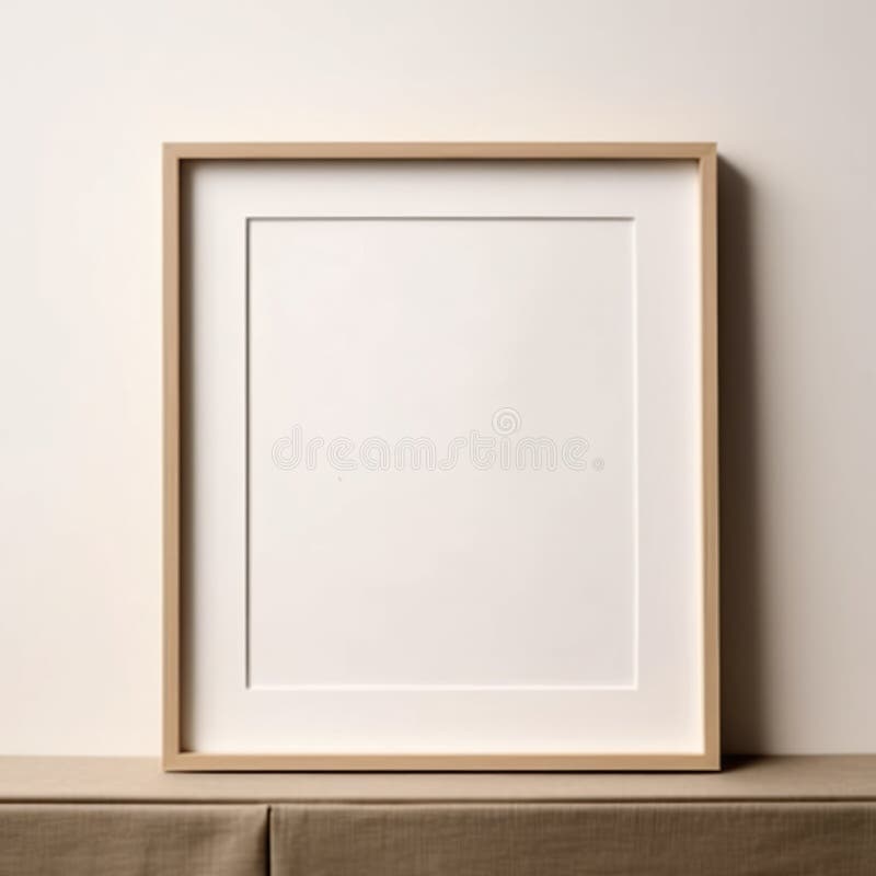 Square Frame Mockup Close Up on Wall Painted Beige Color. Stock ...