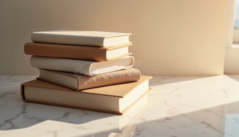 Minimalist Stack of Books on Marble Surface Stock Illustration - Illustration of modern, decor ...