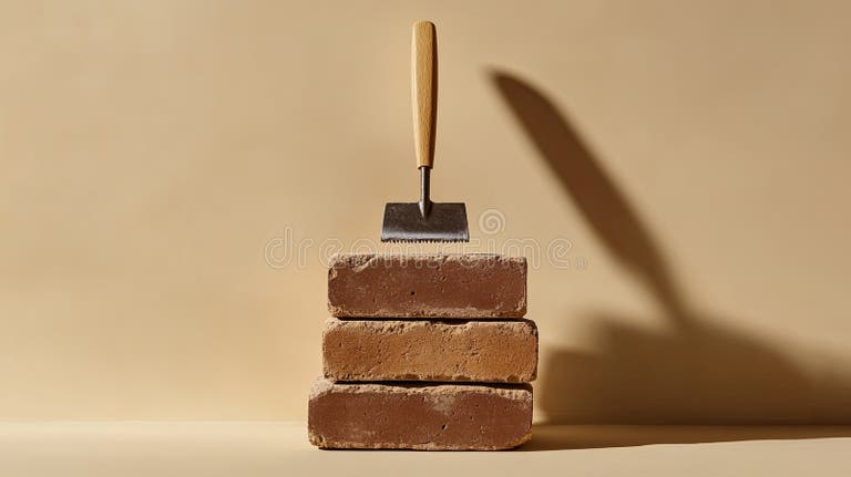 A Minimalist Stack of Bricks Styled with a Single Trowel for Masonry ...