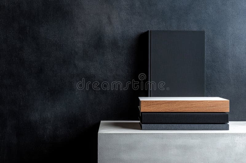 Minimalist Stack of Closed Books on Concrete Stand with Dark Background ...