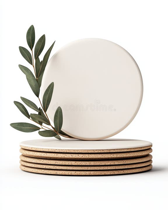 Minimalist Stack of Cork Plates with a Single Olive Branch Perfect for ...