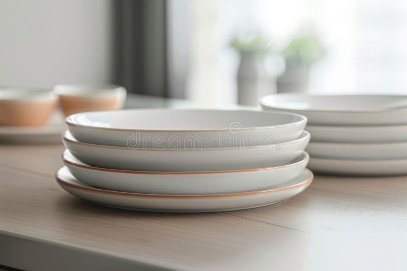 Minimalist Stack of Plates on a Table. Generative Ai Stock Illustration ...