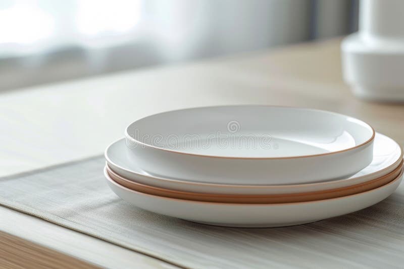 Minimalist Stack of Plates on a Table. Generative Ai Stock Illustration ...