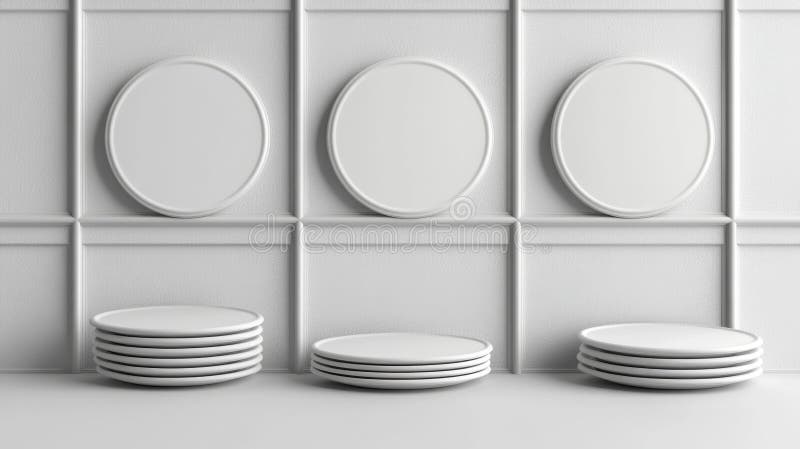Minimalist Stack of White Plates on Wall Generative AI Stock ...