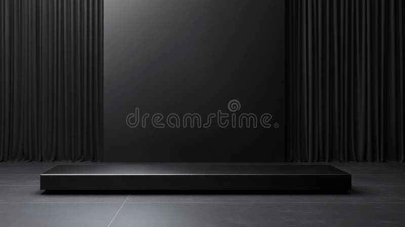 Minimalist Stage with Black Curtains and Blank Backdrop for Displays ...