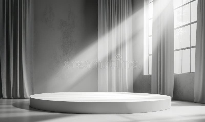 Minimalist Stage with Circular Platform and Natural Light Streaming ...
