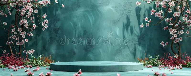 Minimalist Stage Design with Dark Green Background and Blossoming ...