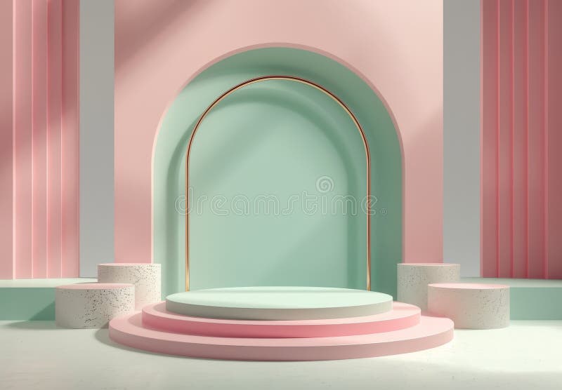 Minimalist Stage Design with Geometric Shapes in Pastel Colors Stock ...