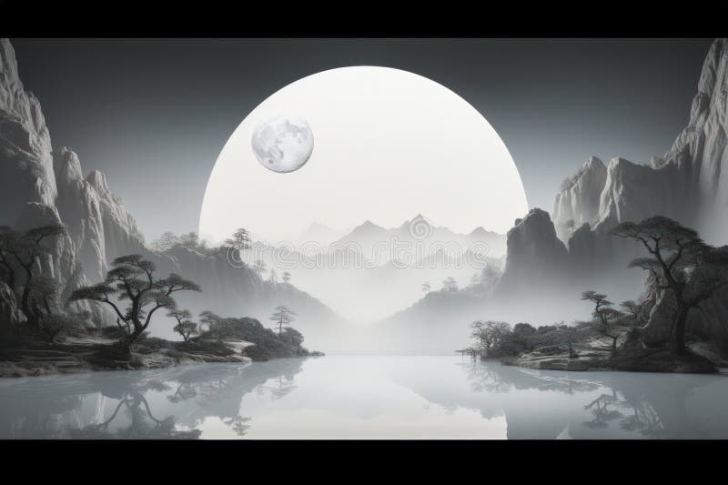 Minimalist Stage Design with Moon As the Focal Point Stock Illustration ...