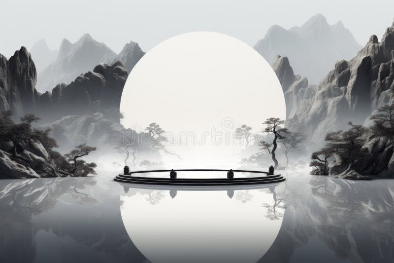 Minimalist Stage Design with Moon As the Focal Point Stock Illustration ...