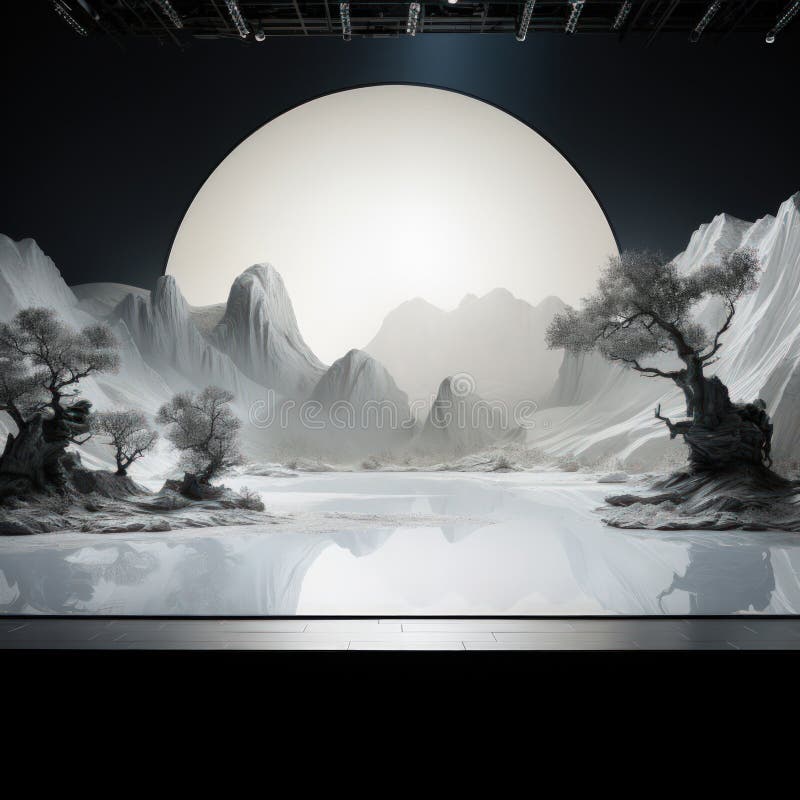 Minimalist Stage Design with Moon As the Focal Point Stock Illustration ...