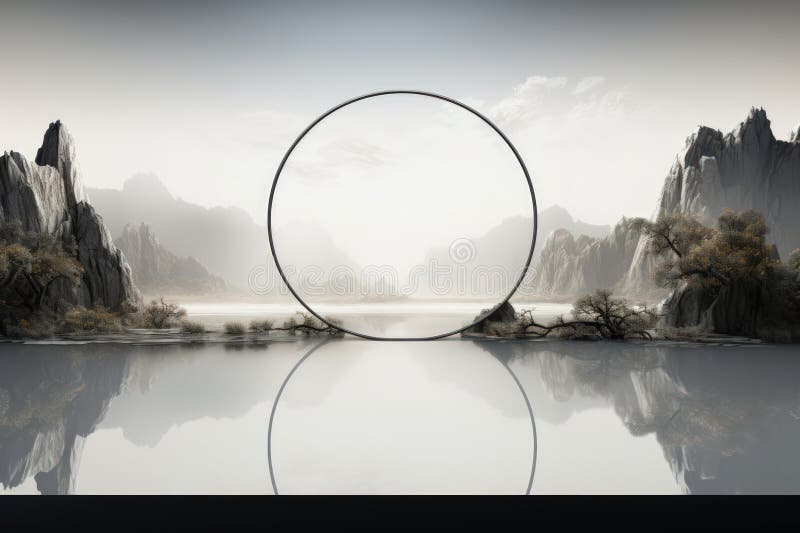 Minimalist Stage Design with Moon As the Focal Point Stock Illustration ...