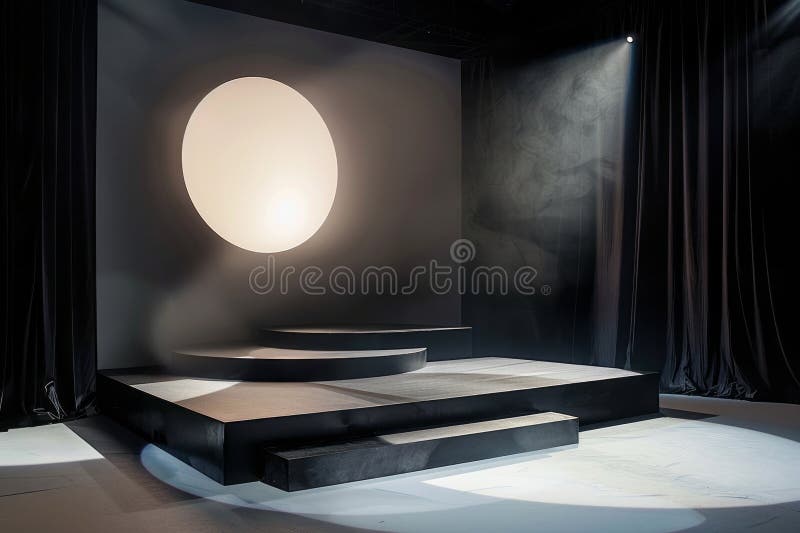 Minimalist Stage with Dramatic Lighting and Circular Backdrop Stock ...