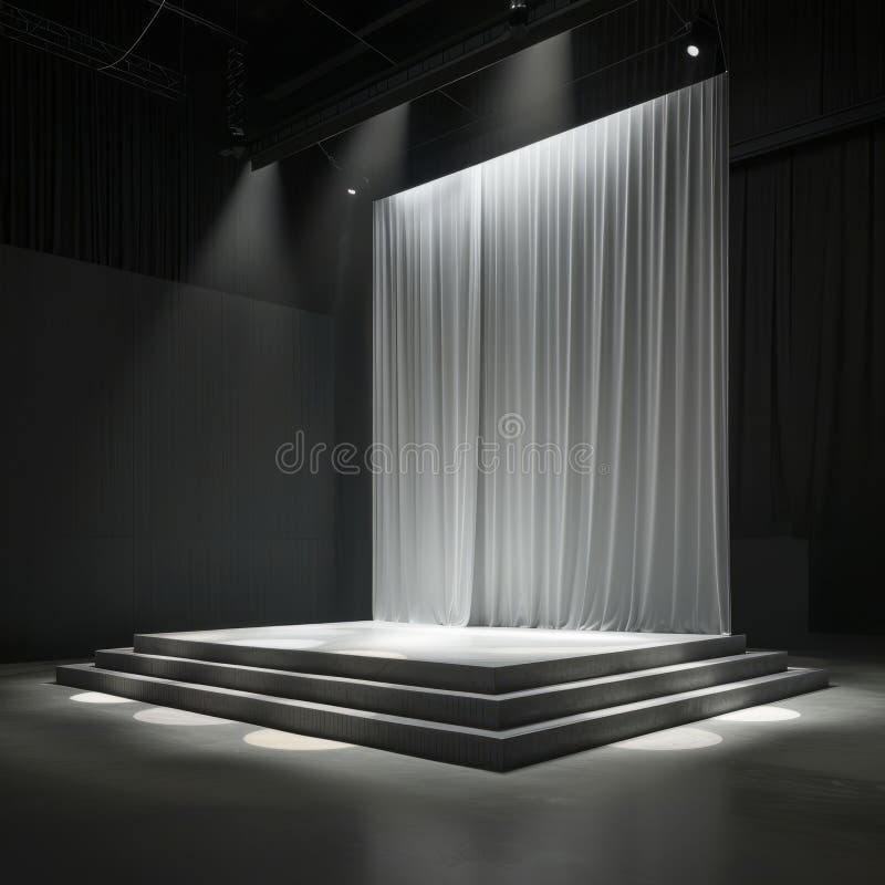 Minimalist Stage with Dramatic Lighting and Elegant White Curtains ...