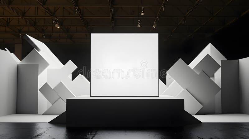 Minimalist Stage with Geometric White Structures Stock Illustration ...