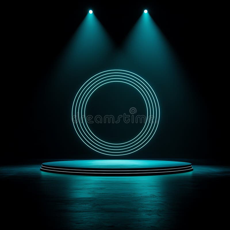 Minimalist Stage with Glowing Circular Designs and Dramatic Lighting ...