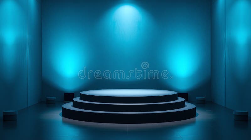 A Minimalist Stage Illuminated by Blue Light Stock Illustration ...